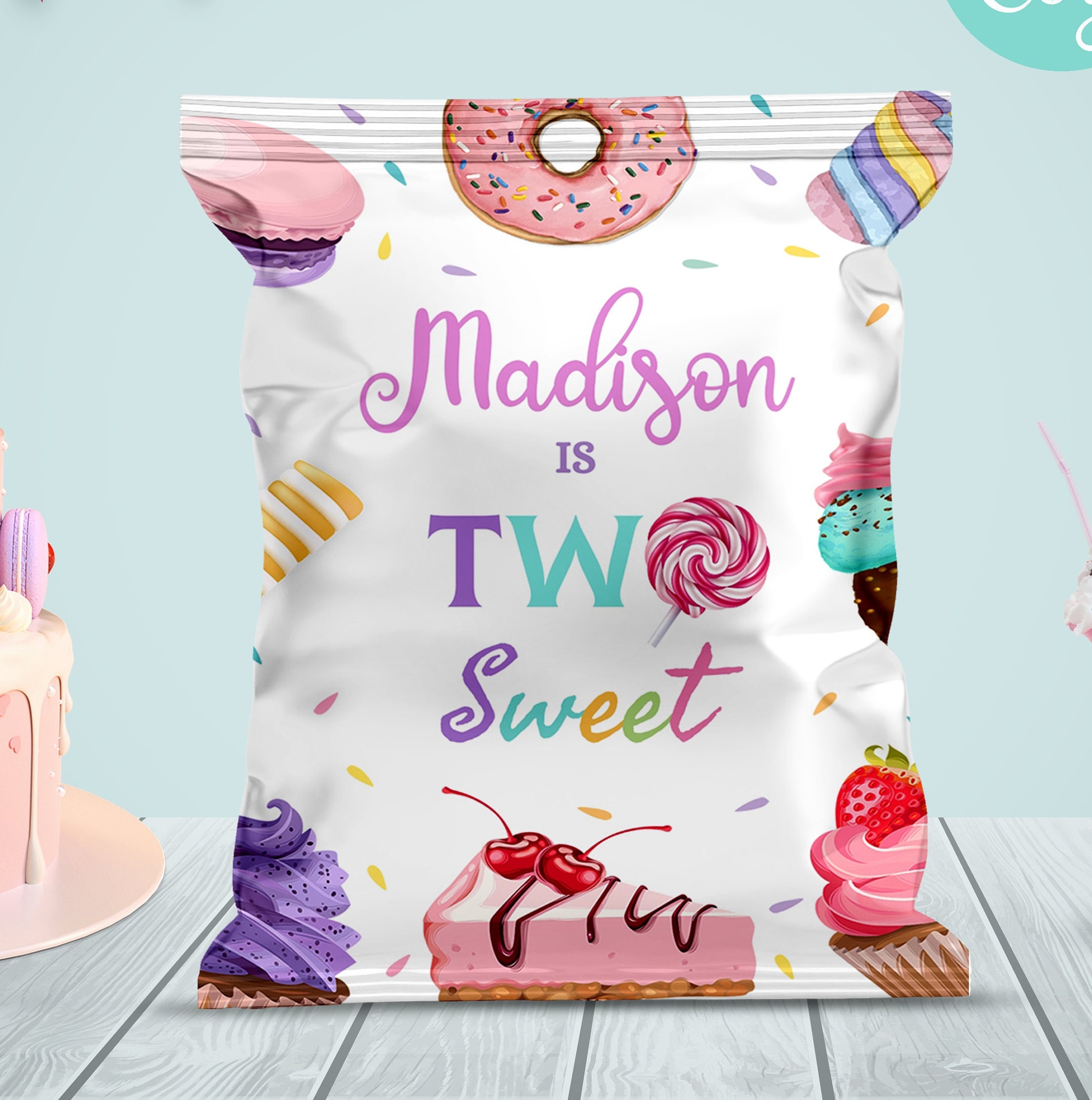 Two Sweet Birthday Fruit Snack Pastel Sweets Party Donut Candy Ice ...