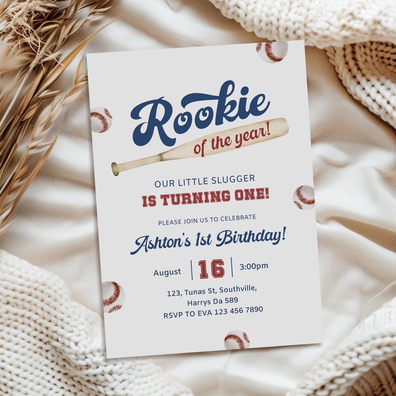 Baseball First Birthday Invitation, Rookie of the Year Invite, Baseball ...