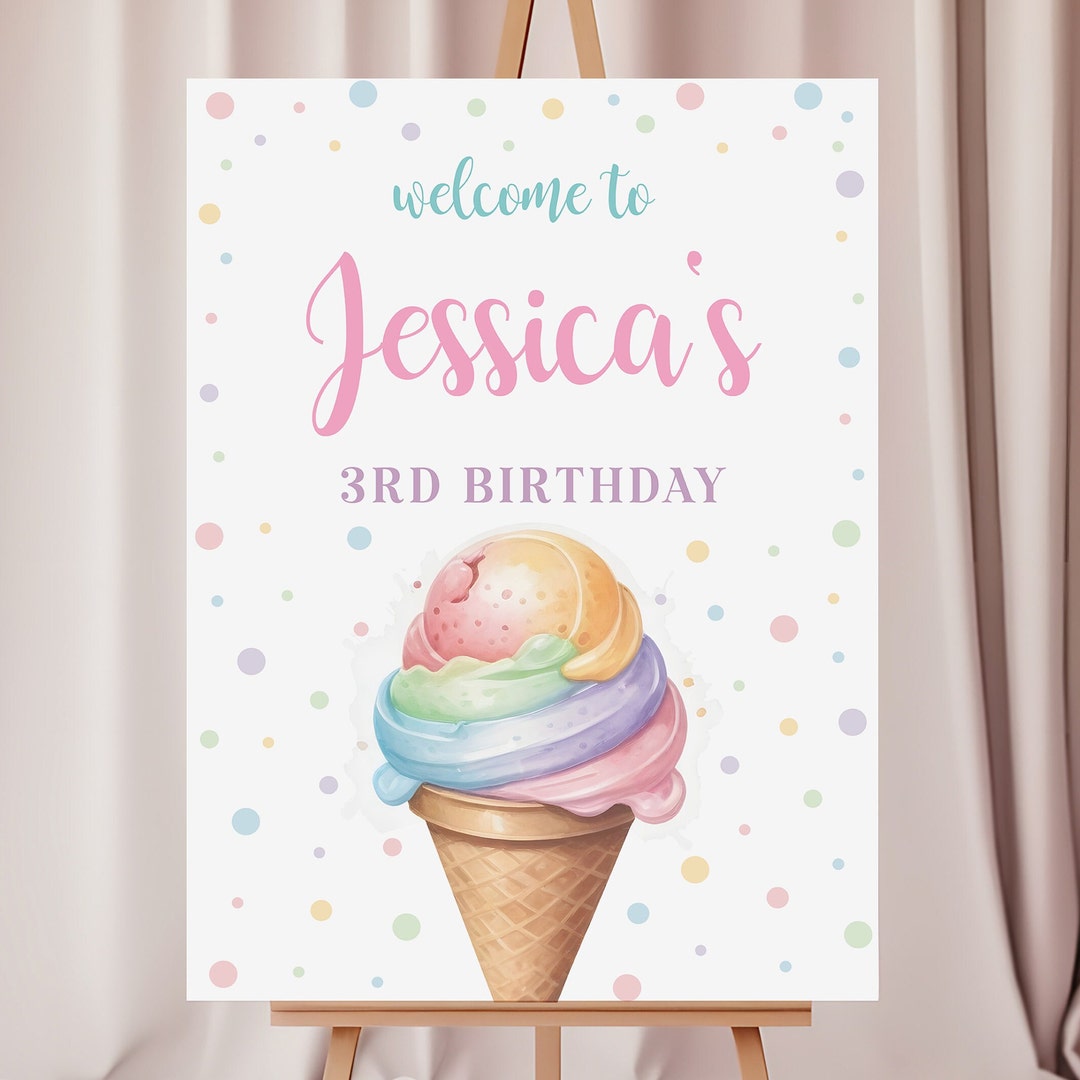 Editable Ice Cream Birthday Welcome Sign Girls Ice Cream Party Welcome ...