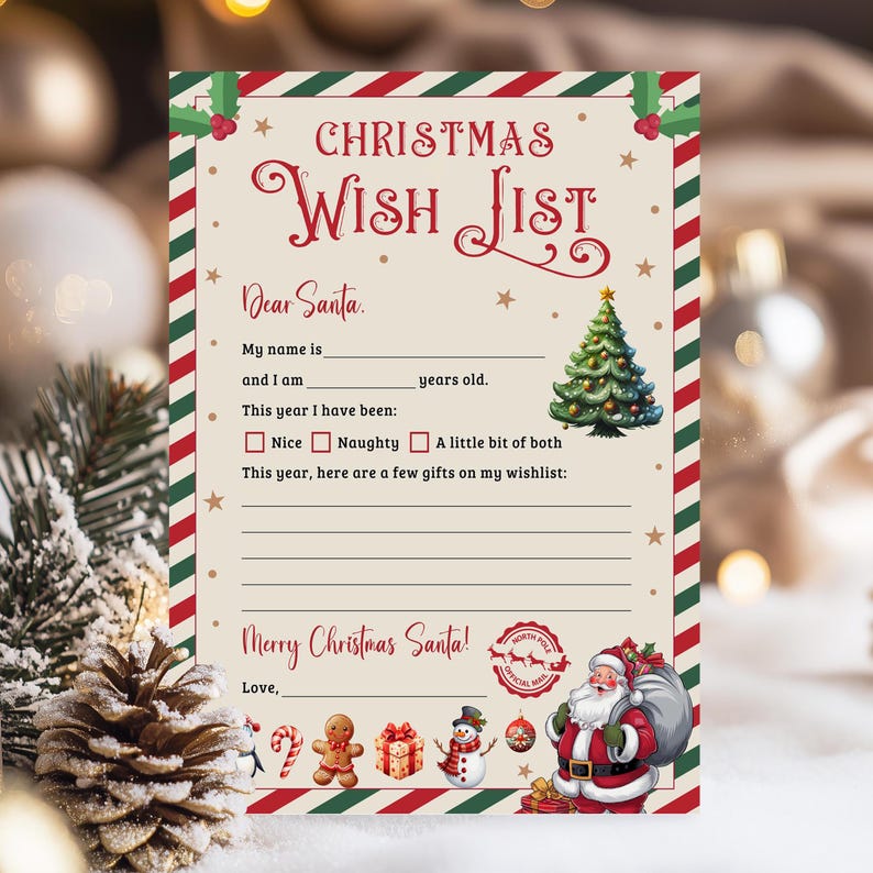 Christmas Wish List Printable, Letter to Santa, Christmas Printable for ...