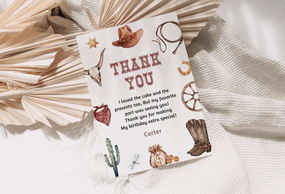 Little Cowboy Baby Shower Thank You Card Wild Western Baby Shower Thank ...