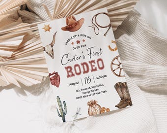 Editable My First Rodeo Invitation Cowboy Birthday Invite Wild West ...