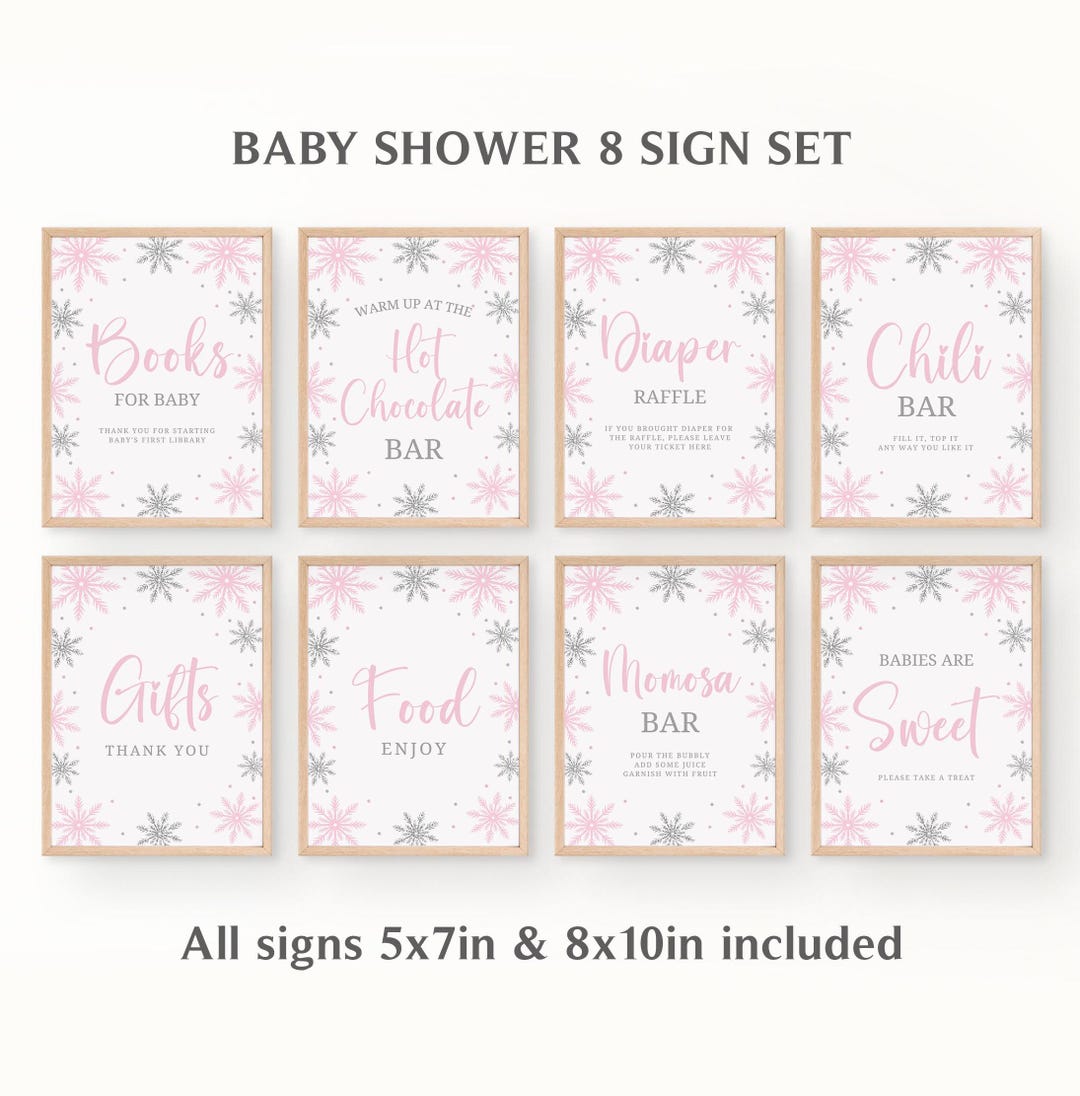EDITABLE Winter Baby Shower Sign Set Eight Snowflake Table Sign Bundle ...
