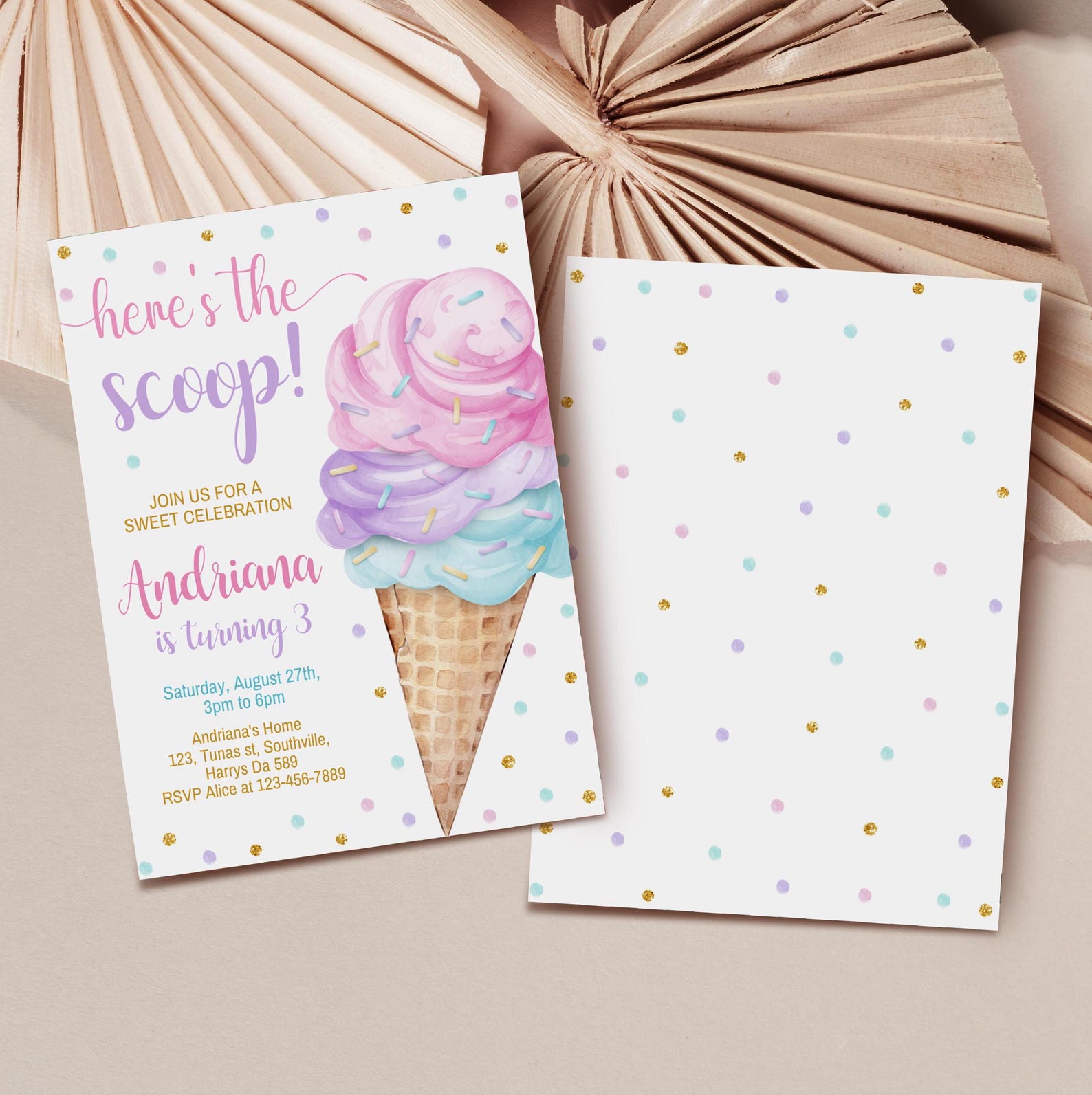 Pastel Ice Cream Birthday Invitation, Pastel 3rd Birthday Invite, Ice ...