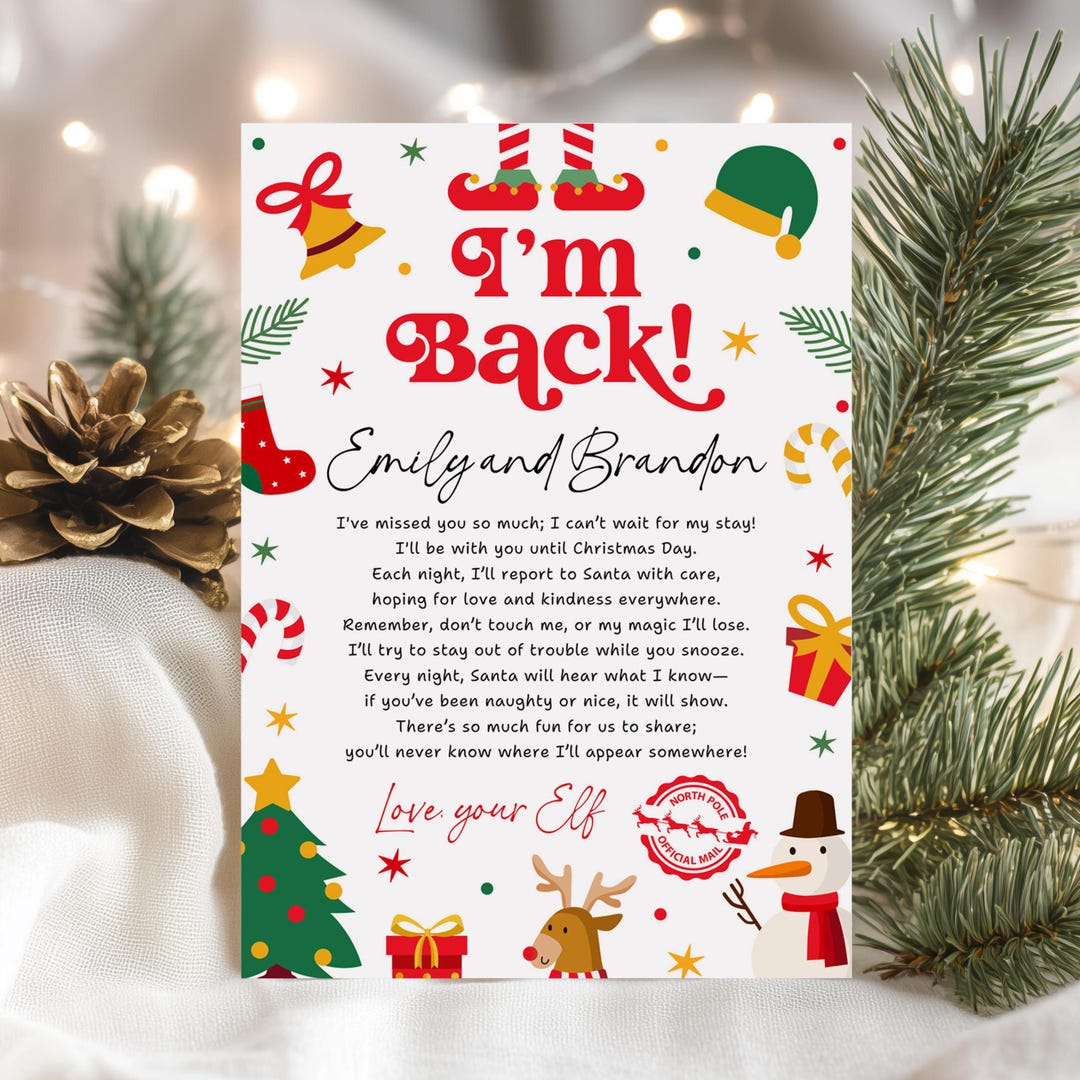 PRINTABLE I’m Back Elf Arrival Letter | Fun Elves Arrive for Christmas ...