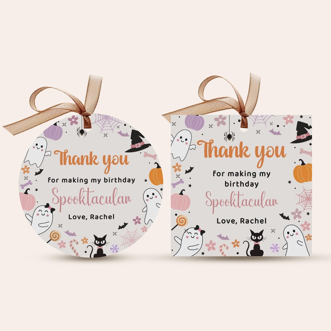 Editable Halloween Birthday Thank You Favor Tags Label Costume Party ...