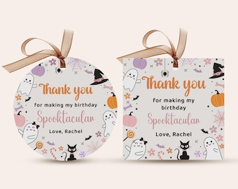 Editable Halloween Birthday Thank You Favor Tags Costume Party Girl ...