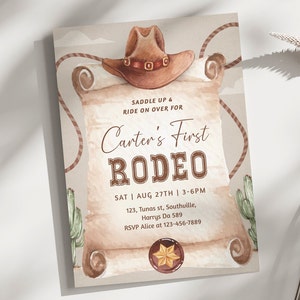 FIRST RODEO Invitation Template, Printable Wild West Birthday Invite ...