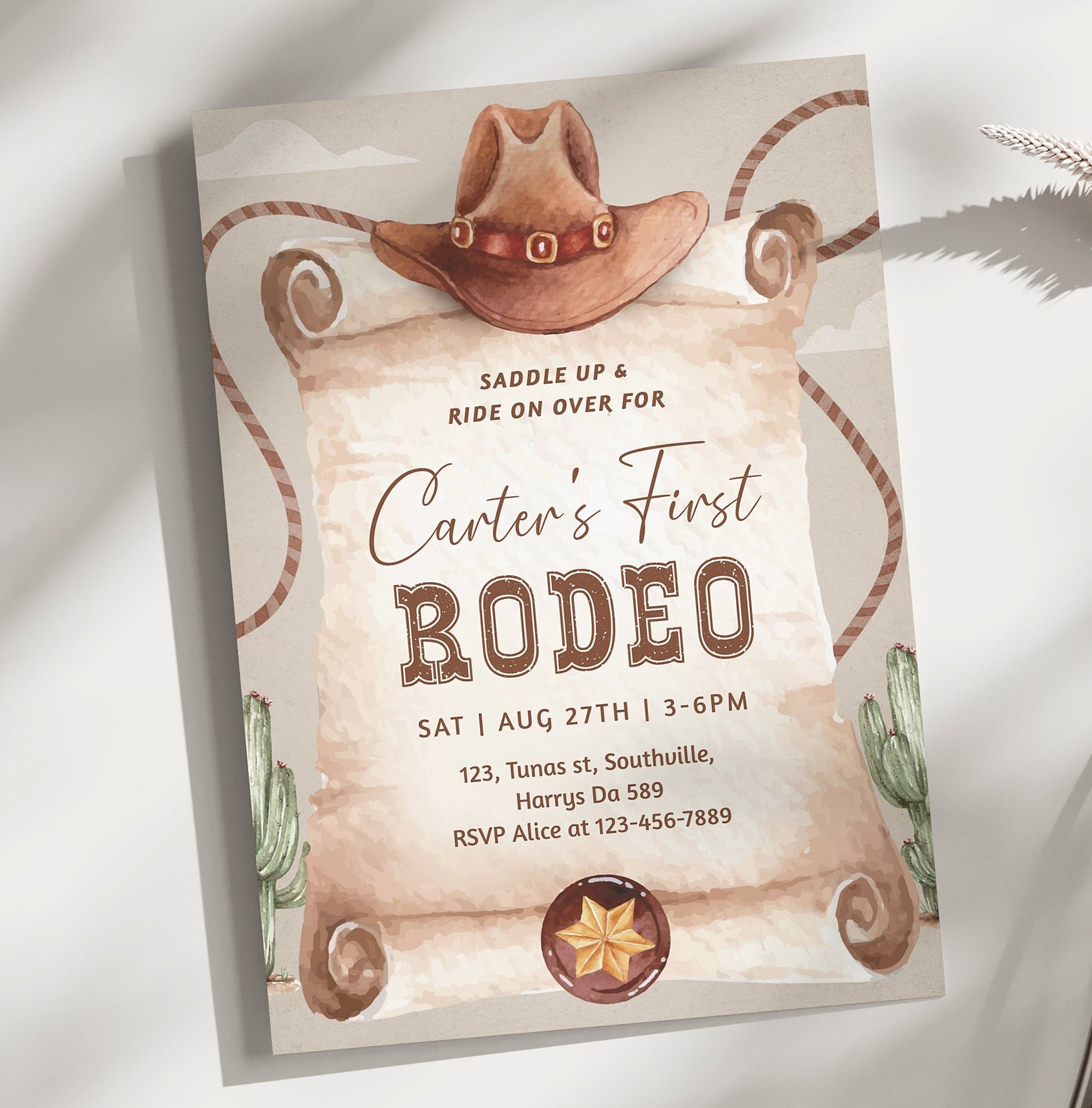 FIRST RODEO Invitation Template, Printable Wild West Birthday Invite ...