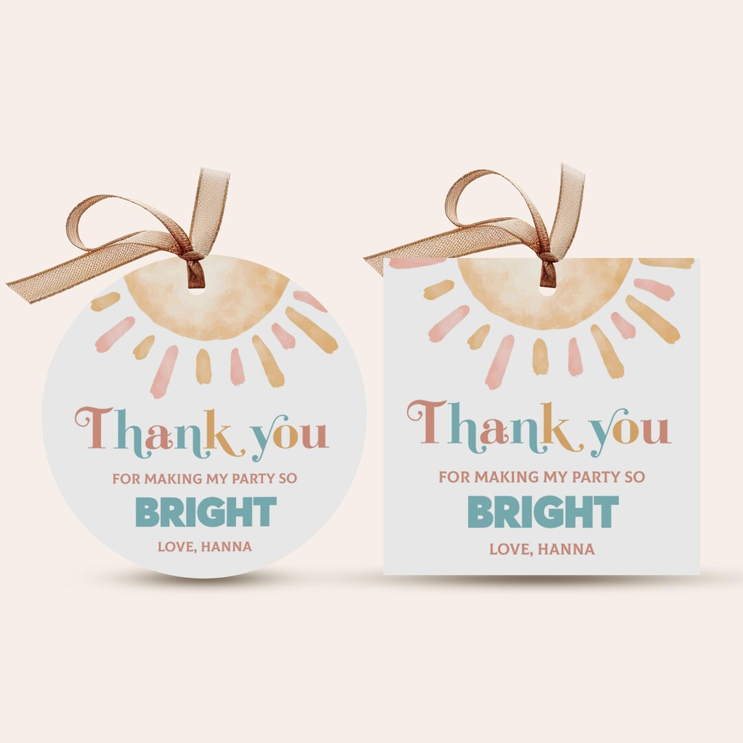 Editable Sun Baby Shower Favor Tags Sun Birthday Thank You Tag Boho ...