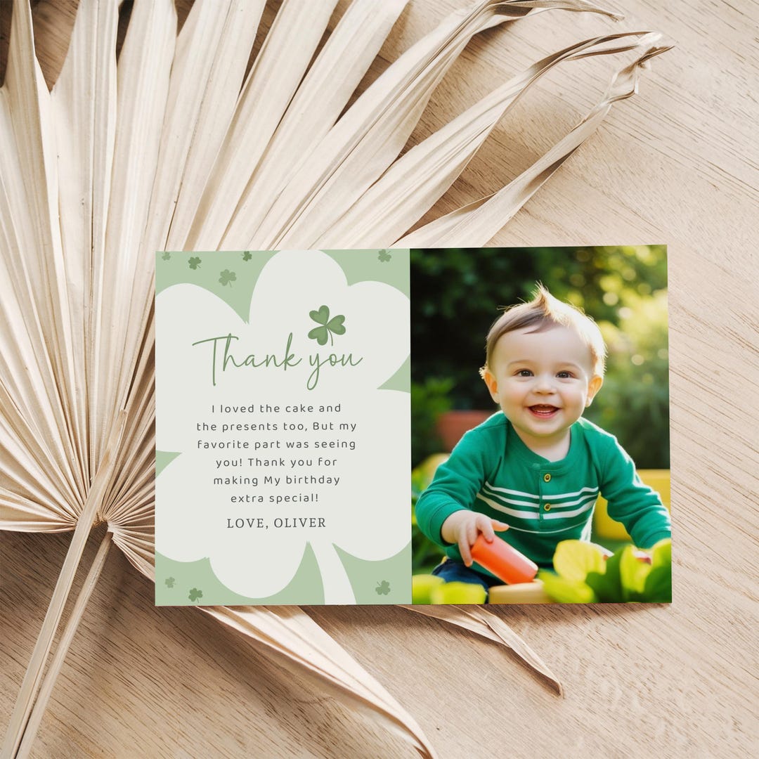 Thank You Card: St. Patrick's Day Birthday (rainbow Shamrock, Photo ...
