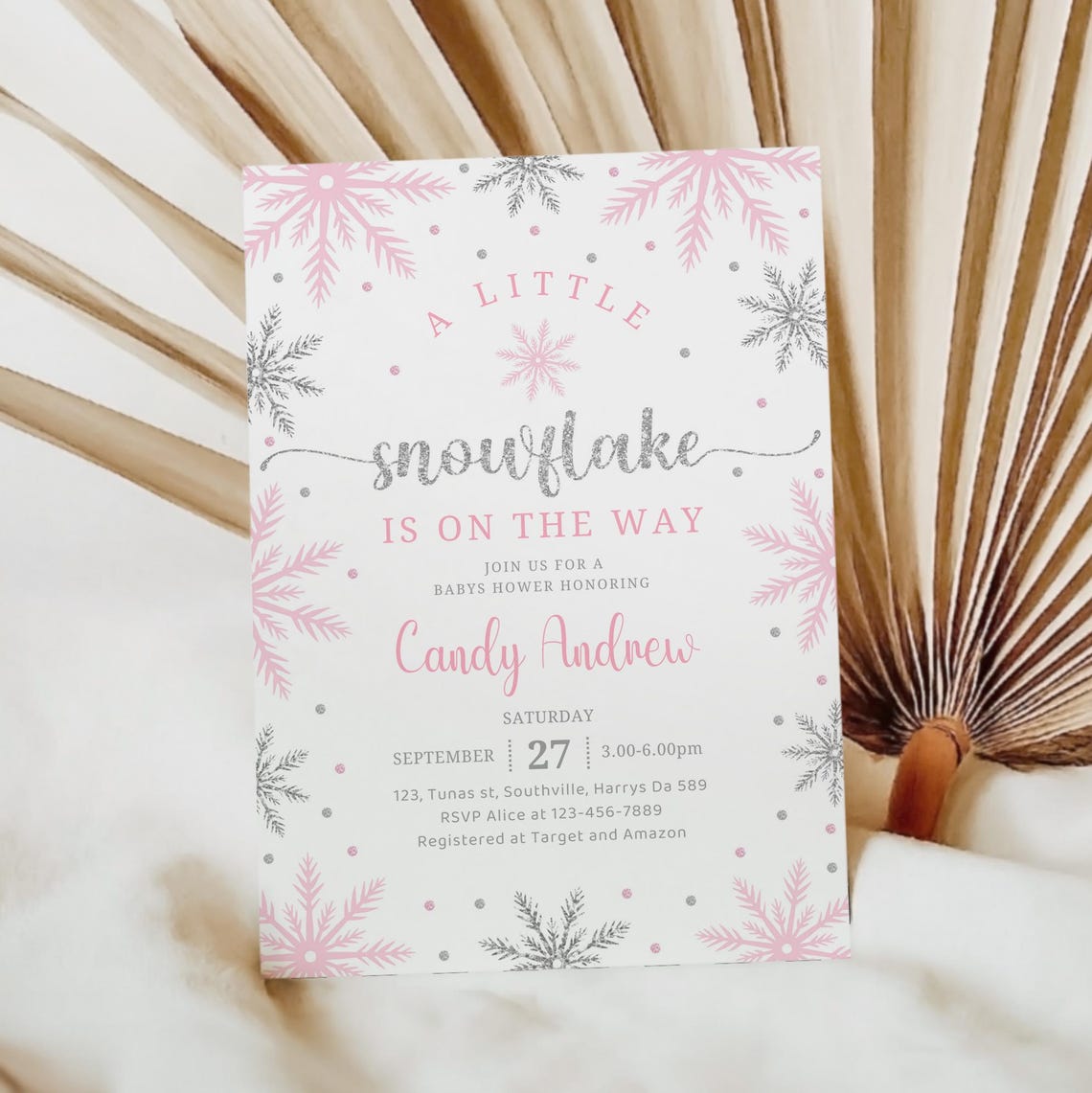 Editable Snowflake Baby Shower Invitation, A Little Snowflake is on the ...