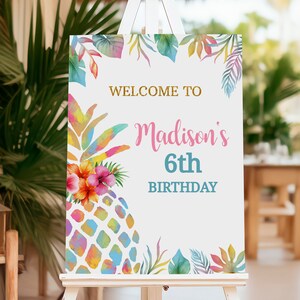 Tropical Pineapple Welcome Sign Birthday Welcome Poster Girl Birthday ...