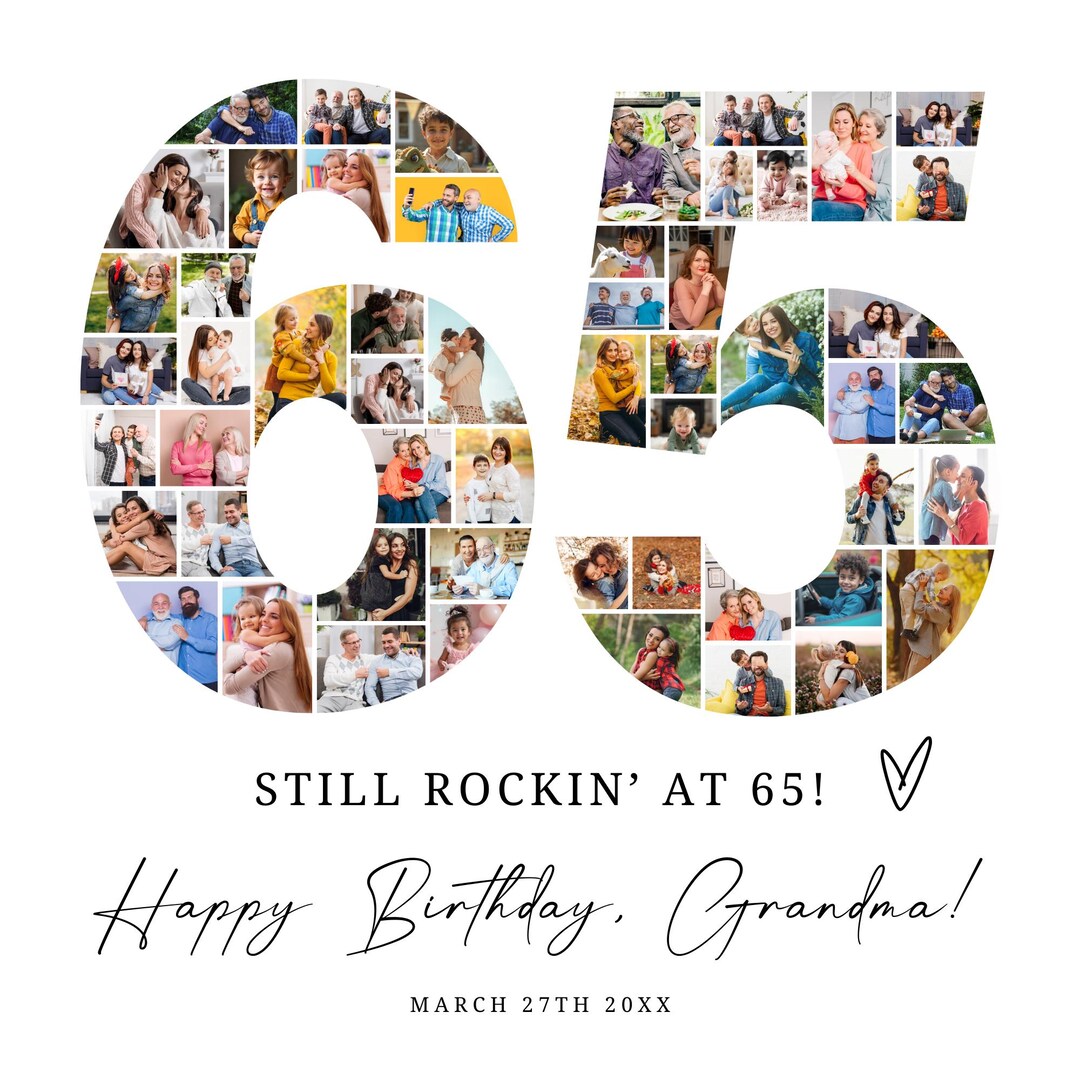 65th Birthday Photo Collage Poster, Editable Canva Template (digital ...