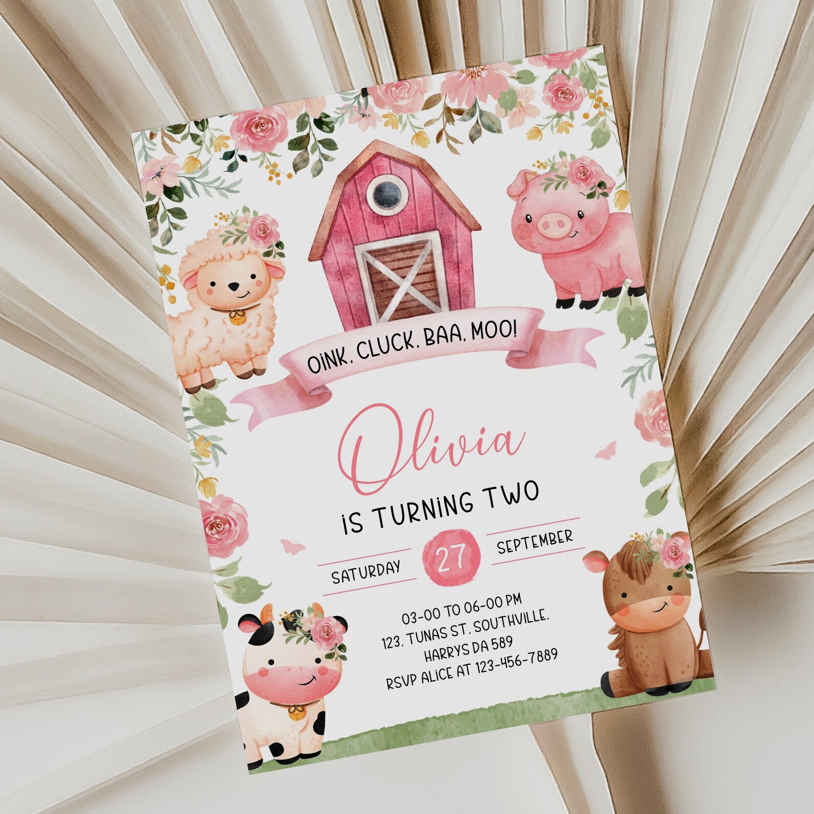 EDITABLE Farm Birthday Invitation, Barn Animals Party Invite Template ...