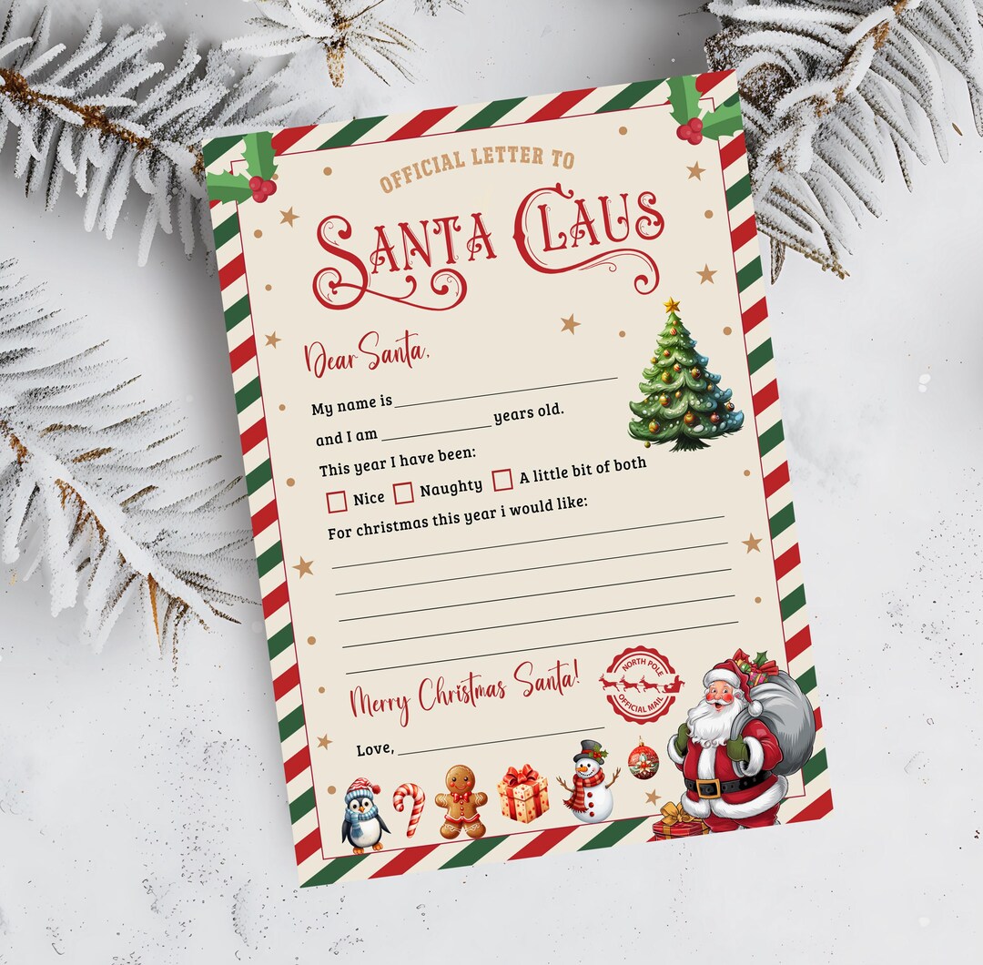 Letter to Santa Printable Santa Wish List Letters Christmas Letter Easy ...
