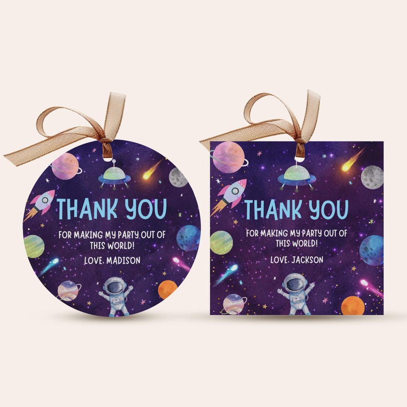 Editable Space Birthday Favor Tag, Rocket Ship Astronaut Birthday Thank ...
