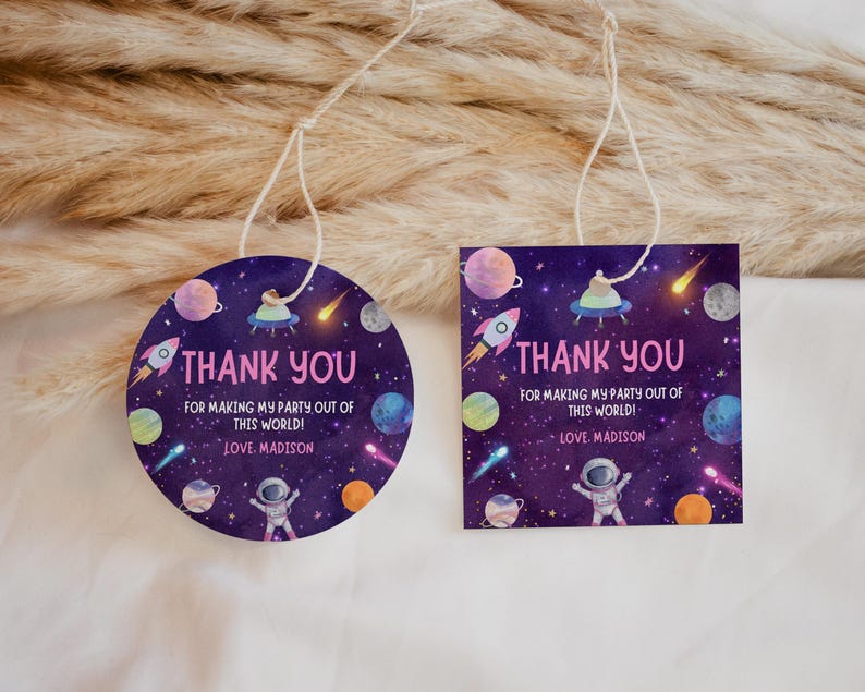 Editable Outer Space Favor Tags Space Birthday Thank You Label Galaxy ...