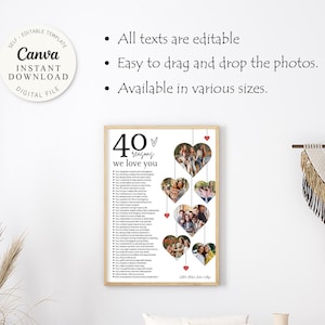 40 Reasons We Love You Poster With Pictures Template, Printable 40th ...