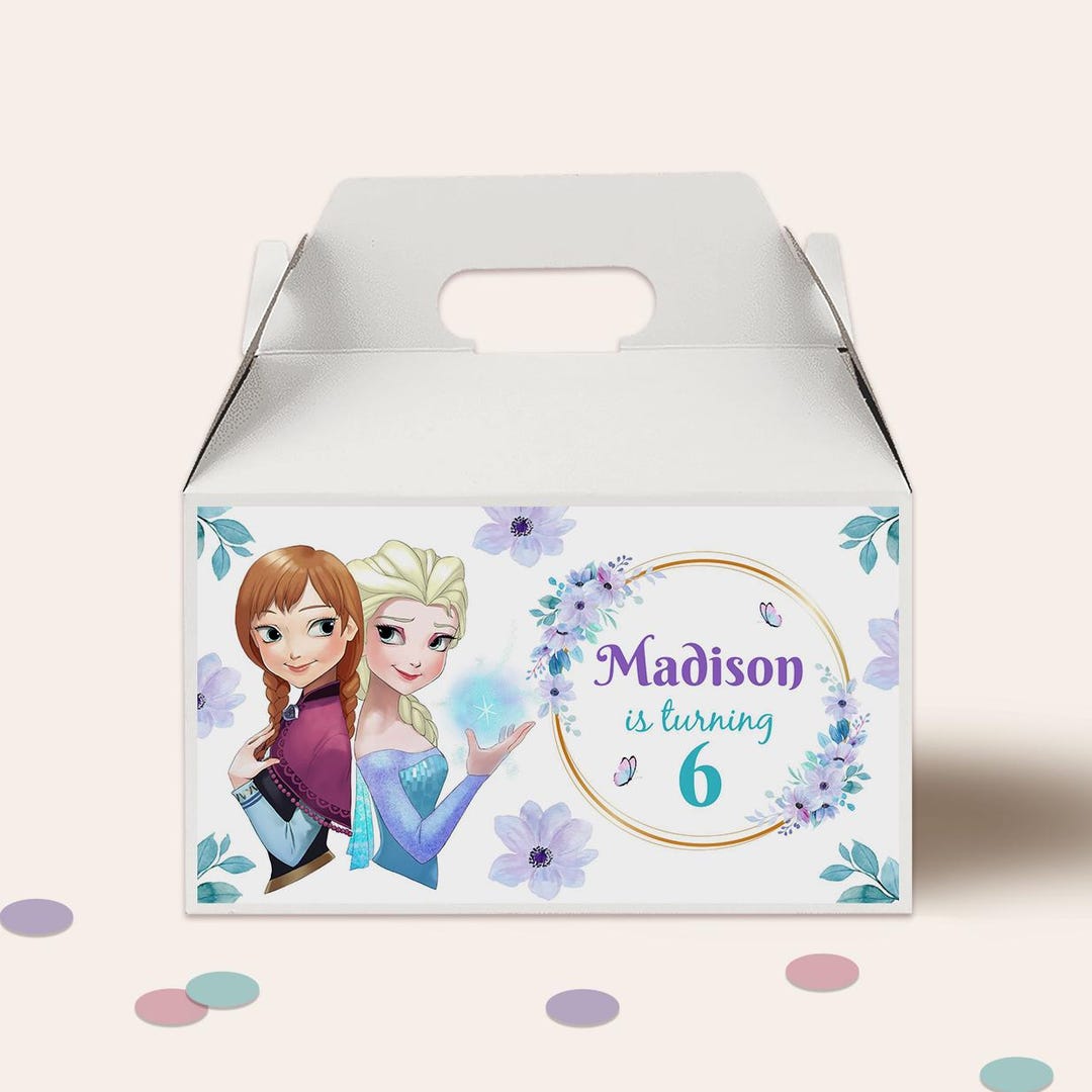 Frozen Gable Box Label, Frozen Treat Box Label, Editable Elsa Anna ...