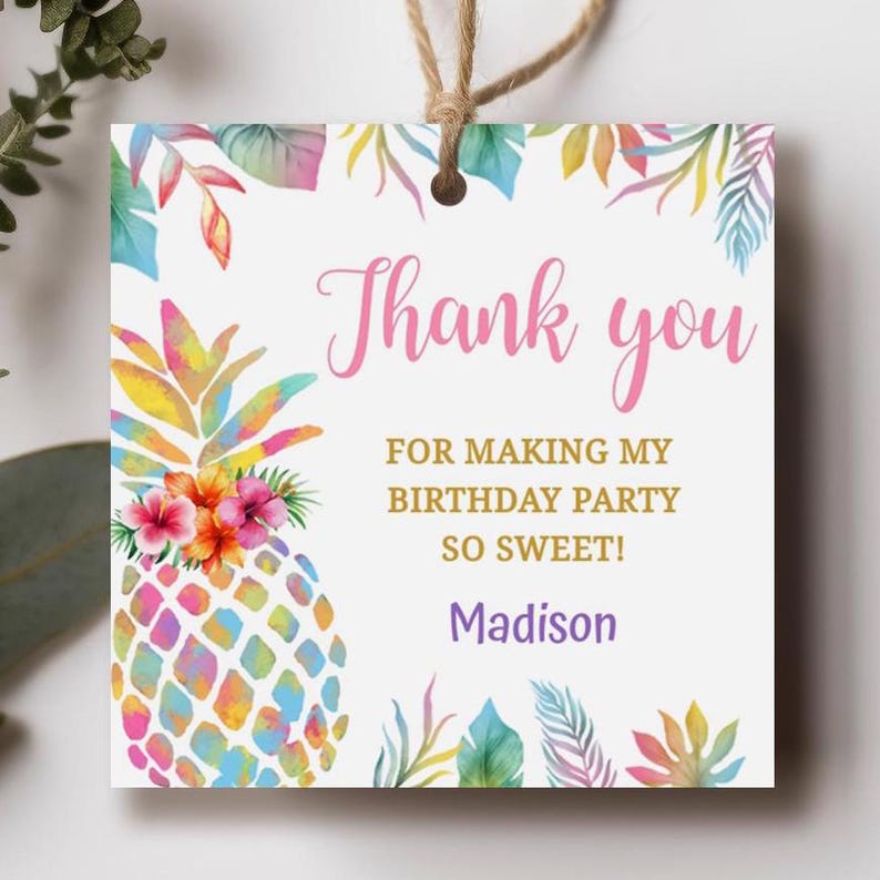 Editable Pineapple Thank You Tag, Aloha Luau Party (digital Download ...