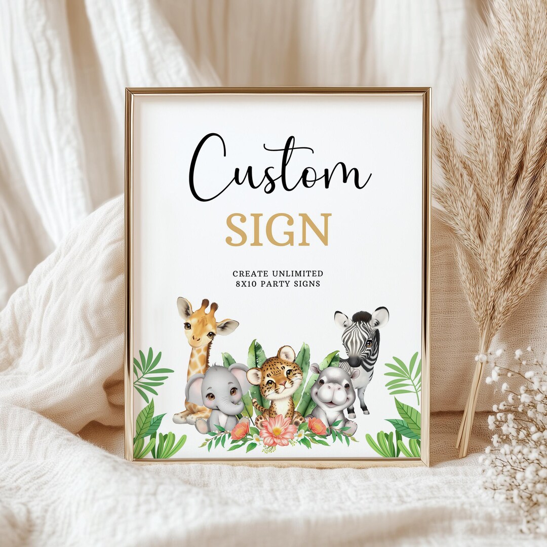 Jungle Custom Sign, Safari Editable Sign Template, Printable Shower ...