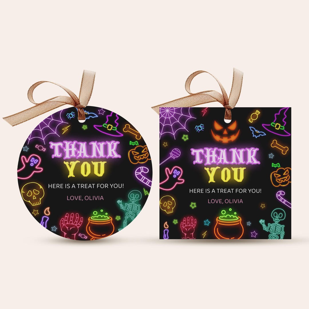 Editable Halloween Birthday Thank You Favor Tags Label Costume Party ...