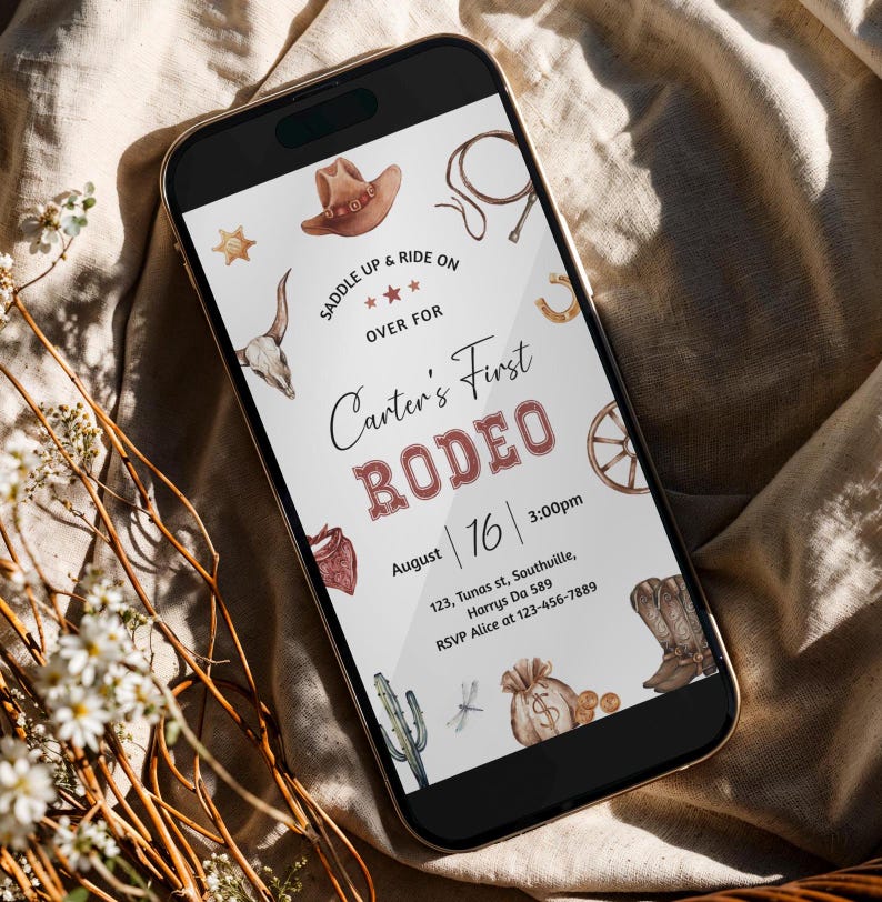 Editable My First Rodeo Cowboy Birthday Invitation Wild West Ranch ...