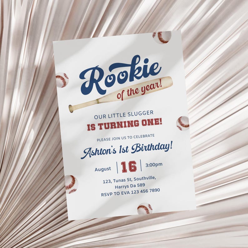Baseball First Birthday Invitation, Rookie of the Year Invite, Baseball ...