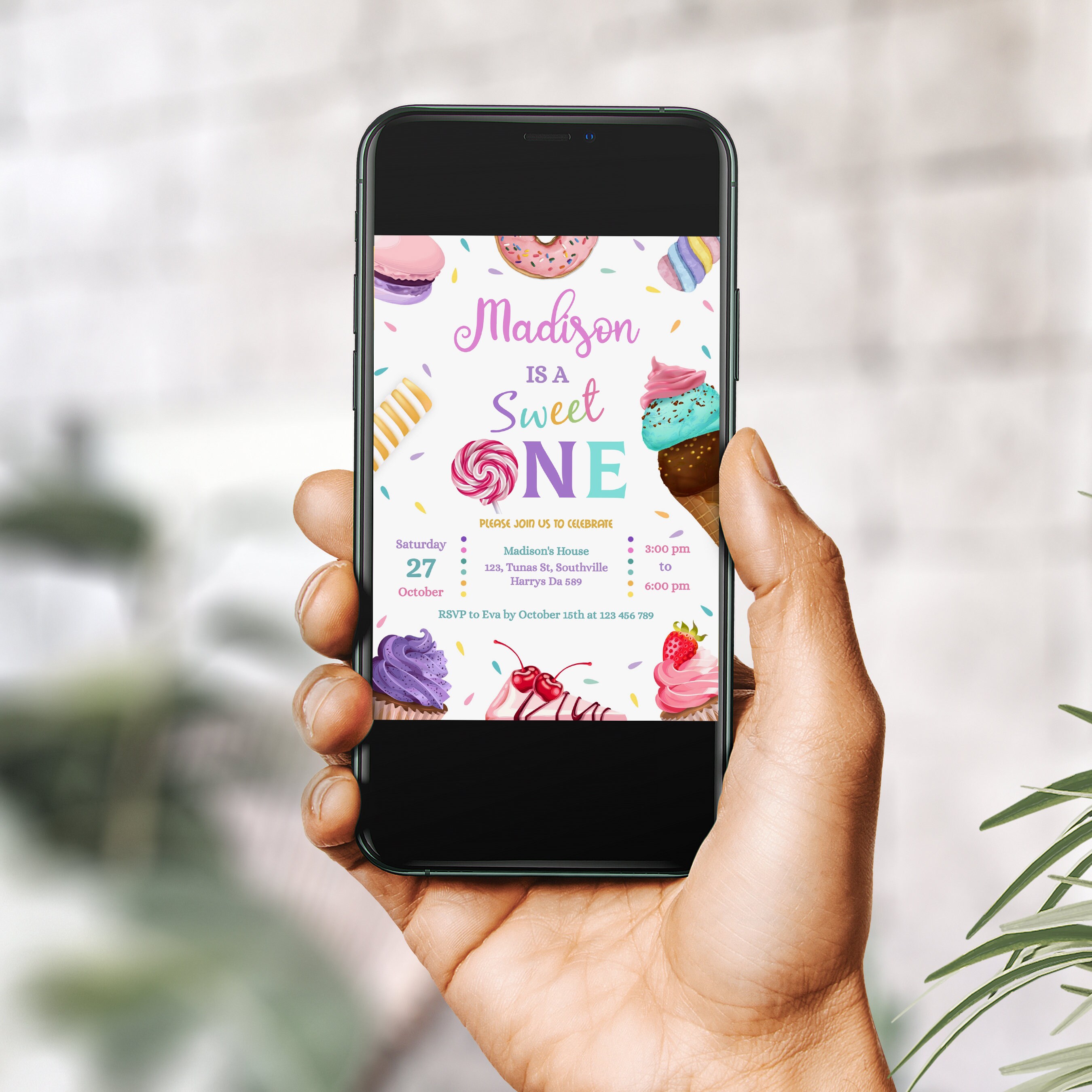 Editable Sweets Candy Invitation Template, Ice Cream Birthday ...