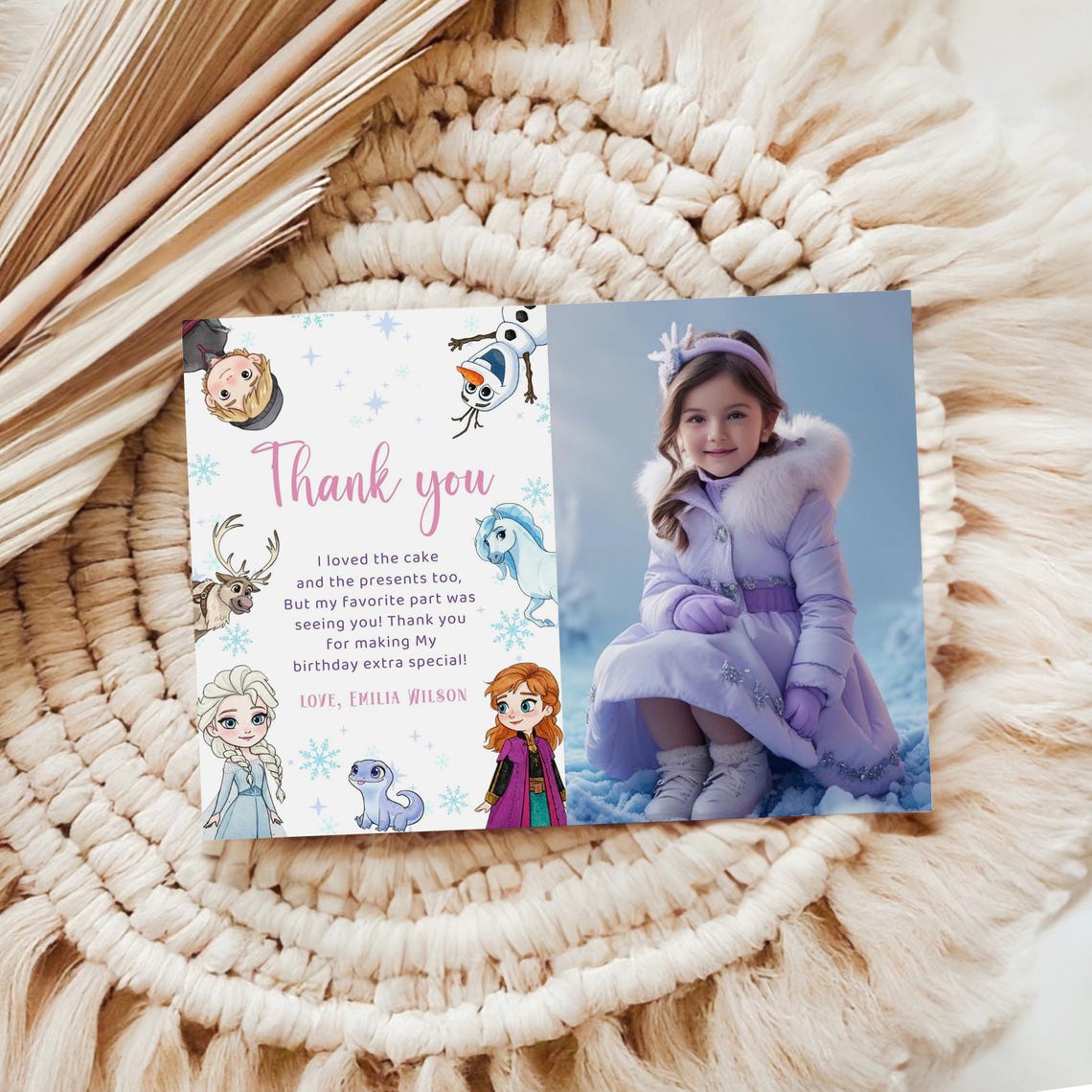 Frozen Elsa Anna Birthday Thank You Card Frozen Anna Elsa Olaf Invites ...