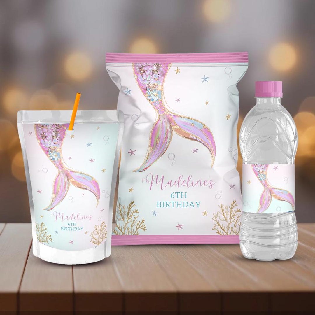 Editable Mermaid Party Favors Package Birthday Party Decor Party ...
