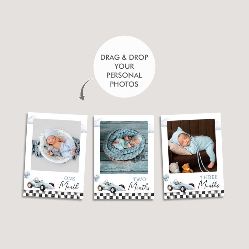 Racing Birthday Photo Banner, Vintage Blue Car, Milestone (digital ...