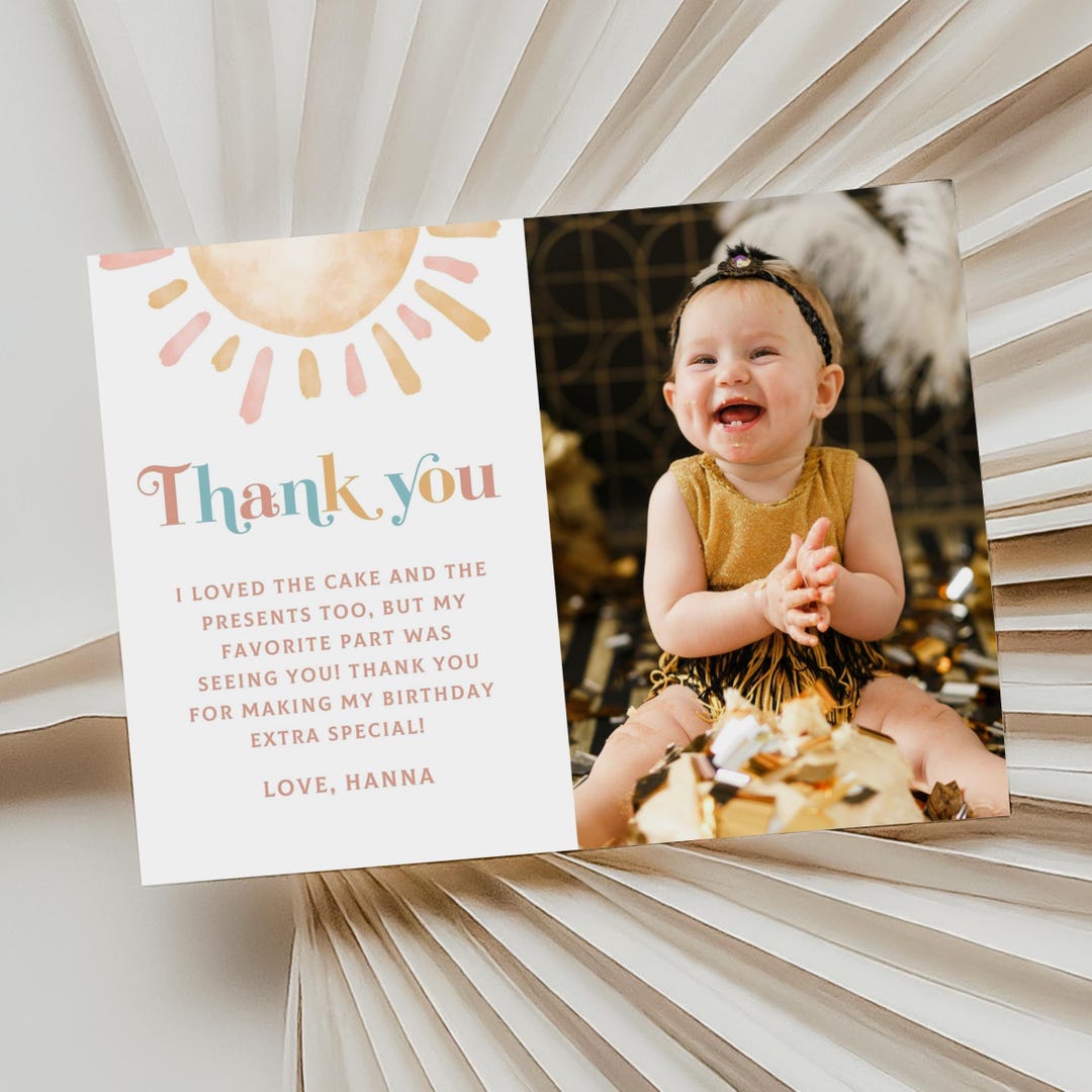 Sun Photo Thank You Card Template, 1st Trip Around the Sun Thank You ...