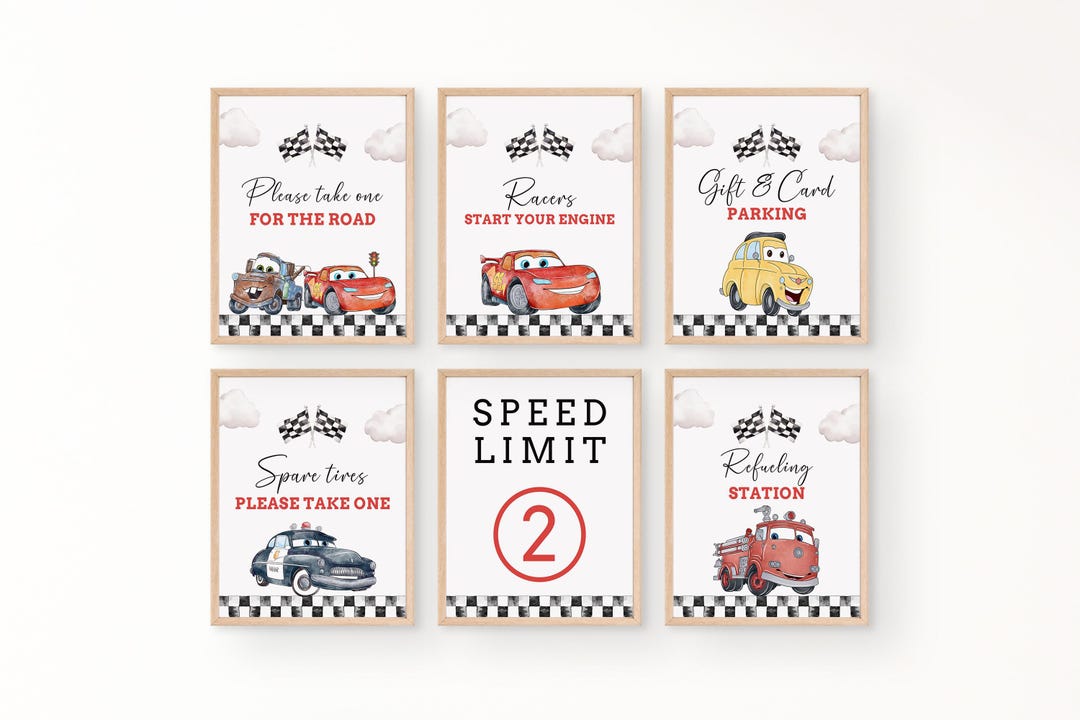 Editable Cars Birthday Party Signs, Lightning Mcqueen Decor (digital ...