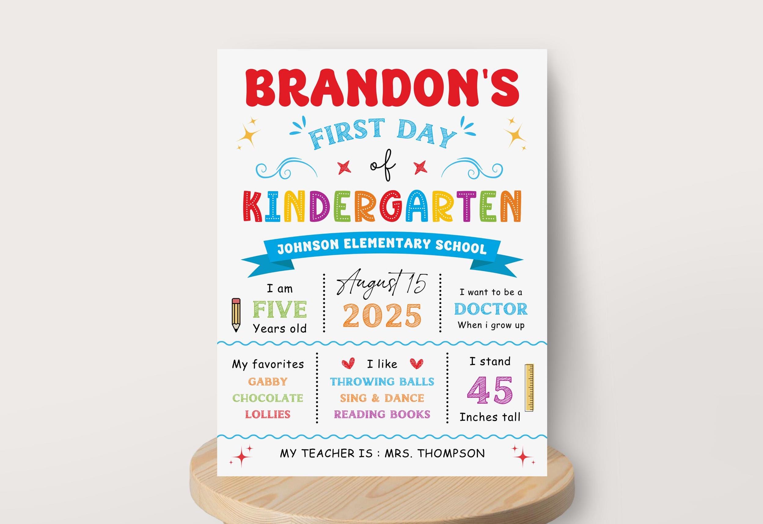 Editable First Day of Kindergarten Sign Personalized First Day of ...