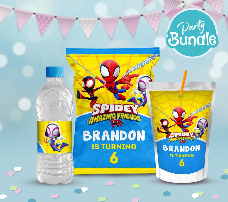 Spidey and His Amazing Friends Chip Bag Spidey Water Bottle Label ...