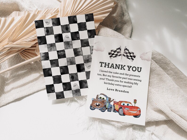 Cars Birthday Thank You Card for Any Age, Thank You Note, Lightning ...
