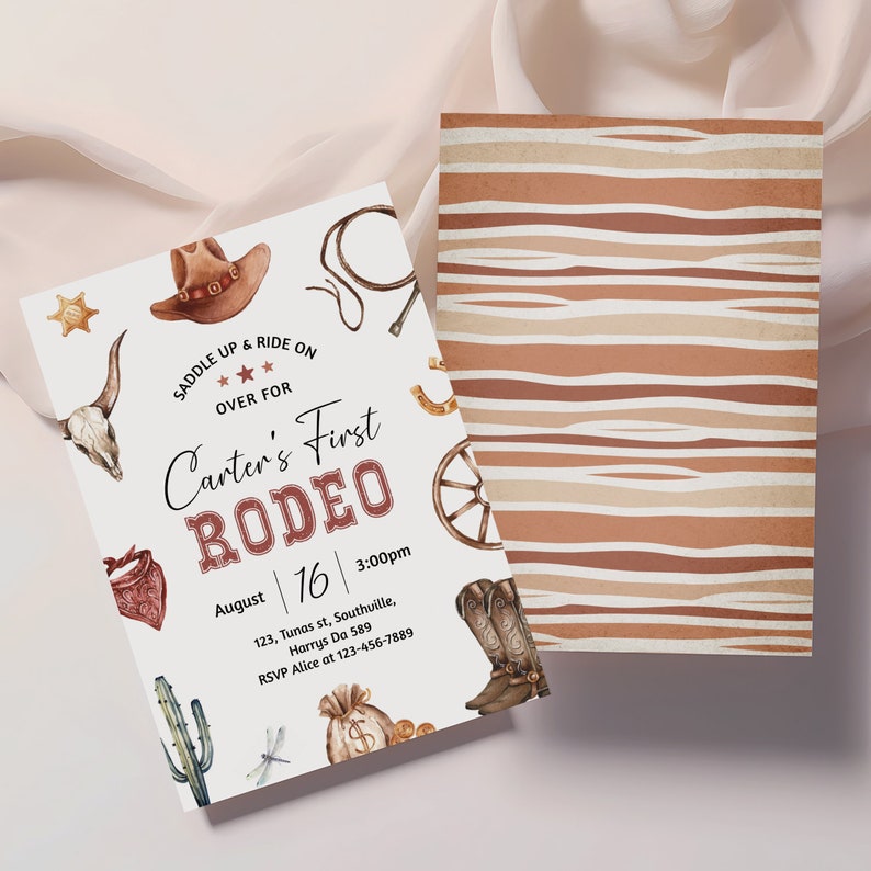 Editable My First Rodeo Invitation Cowboy Birthday Invite Wild West ...