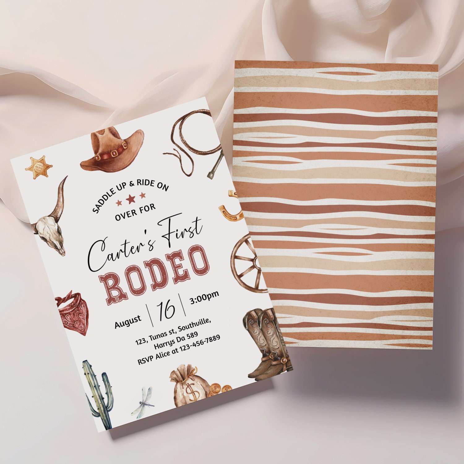 Editable My First Rodeo Invitation Cowboy Birthday Invite Wild West ...