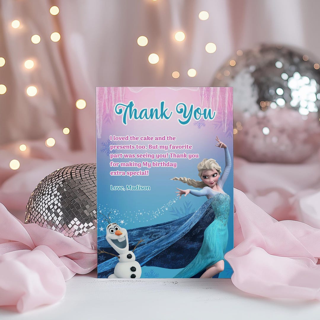 Frozen Elsa Olaf Thank You Card, Birthday Party, Editable Canva ...