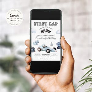 First Lap Around the Track Birthday Invitation Vintage Race Car Theme ...