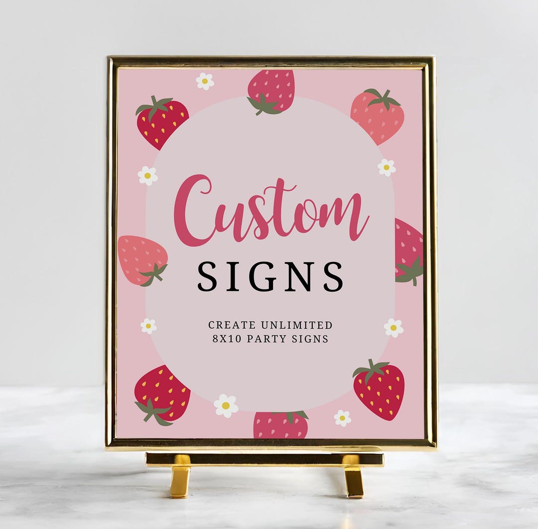Strawberry Custom Sign Template, Berry Sweet Custom Sign, Pink Berries ...