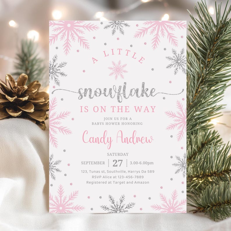Editable Snowflake Baby Shower Invitation, A Little Snowflake is on the ...