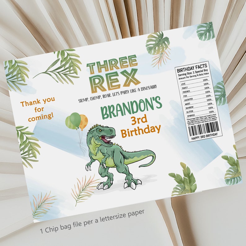 Editable Three Rex Chip Bag Label Template Dinosaur Labels T Rex ...