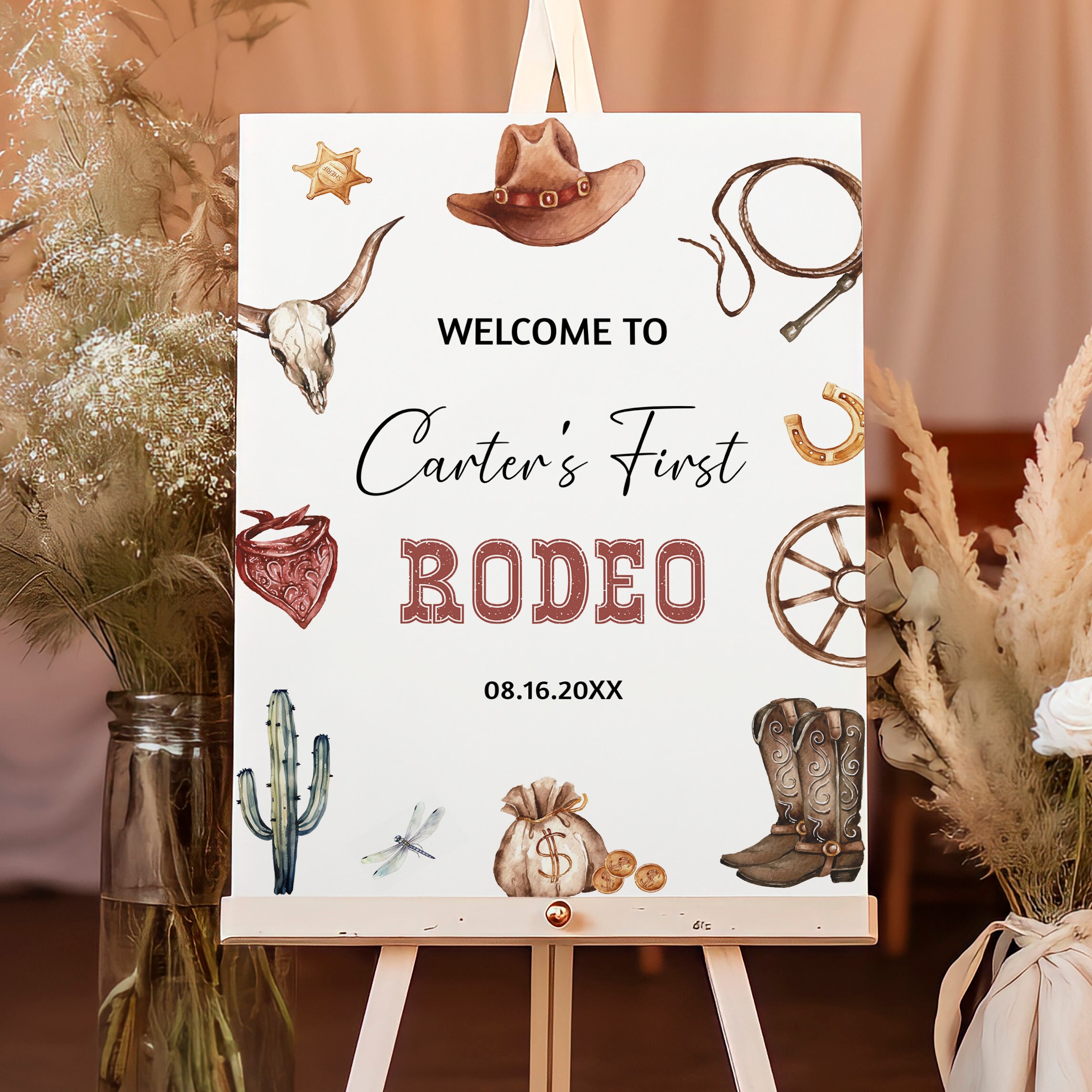 EDITABLE My First Rodeo Birthday Party Signs Cowboy Welcome Sign ...
