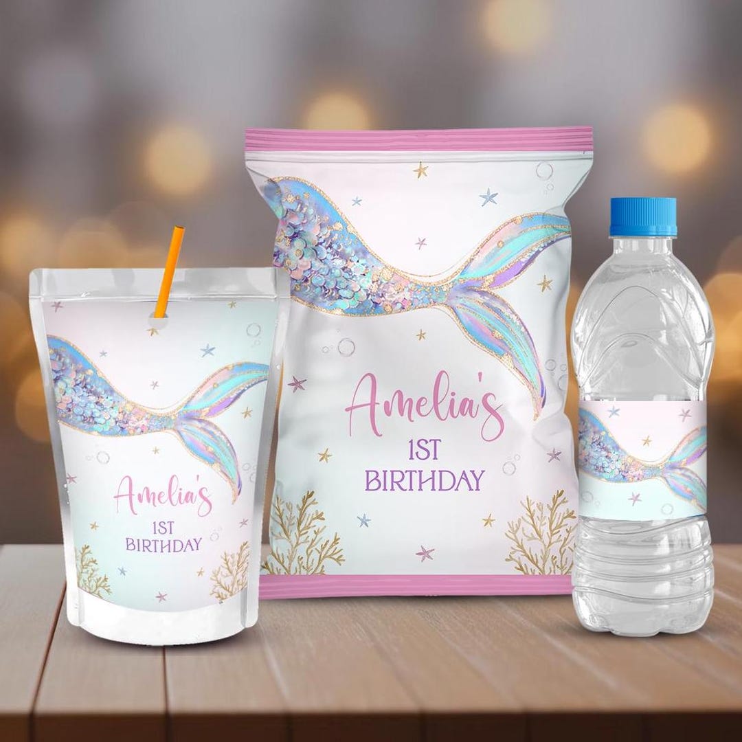Editable Mermaid Party Favors Package First Birthday Under the Sea ...