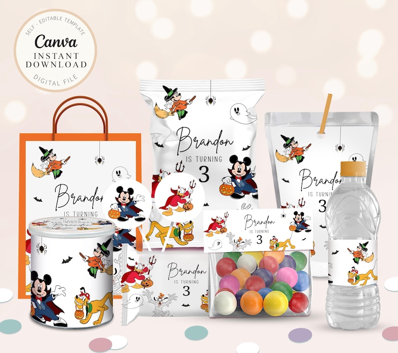 Mickey Mouse Halloween Birthday Party Pack, Editable Printable (digital ...