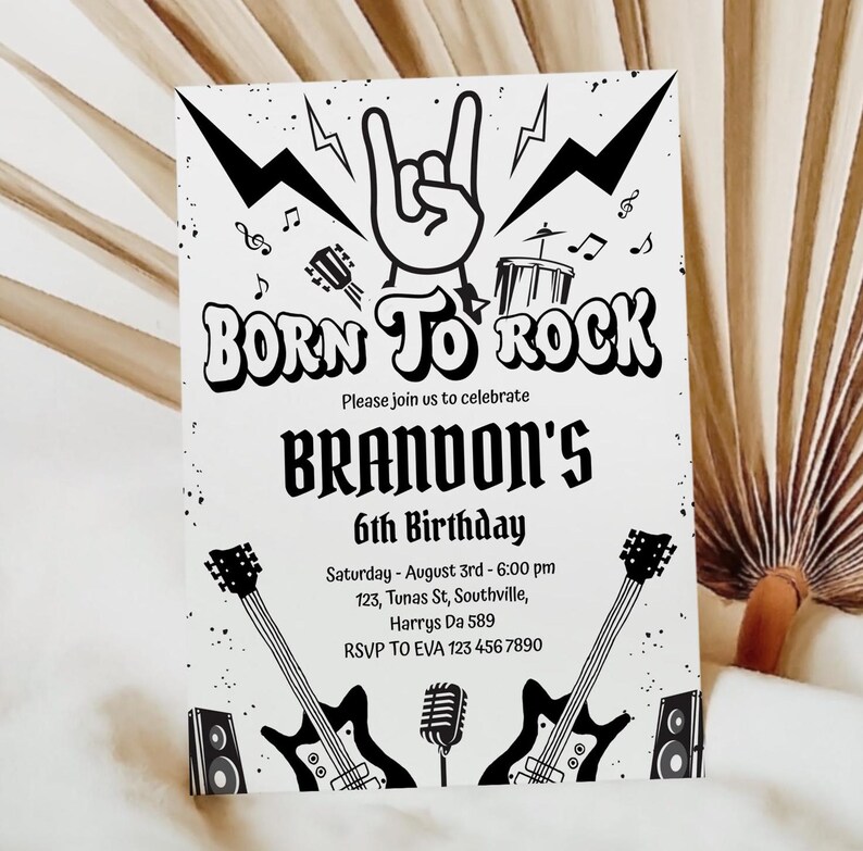 Rock and Roll Birthday Invitation Let's Rock Invite Born to Rock ...