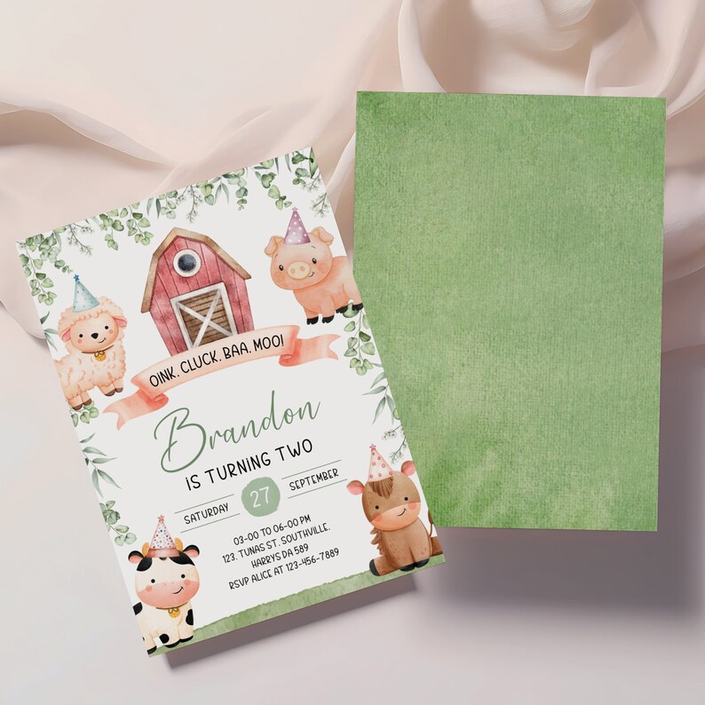 EDITABLE Farm Birthday Invitation, Barn Animals Party Invite Template ...